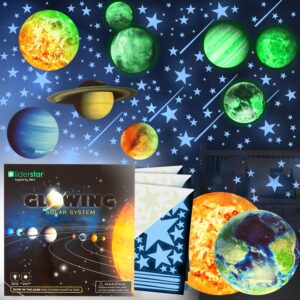 glow in the dark stars and planets, bright solar system wall stickers -glowing ceiling decals for kids bedroom any room,shining space decoration, birthday christmas gift for boys and girls (blue)