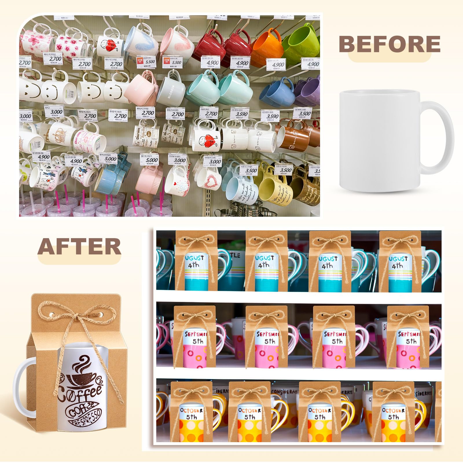 Kosiz 36 Pcs Mug Boxes Sublimation Mugs Gift Bags Christmas Mug Box Gift Box with Window Mug Boxes for Shipping Selling Gift Packaging Box for Mugs Gift Wrapping, Brown(for 11oz Mug)