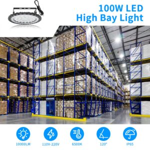 20 Pack LED High Bay Light 100W, UFO Industrial LED Lights 10000LM 6500K LED Shop Lights with US Plug 3' Cable Bay Lights, IP66 Warehouse Area Light Bay Lighting for Shop Garage Warehouse Workshop