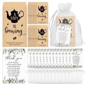 chivertion 50 sets tea party baby shower decorations include 50 a baby is brewing tea bags 50 thank you cards and organza bags baby shower favor thank you gifts for guests, no tea(eucalyptus leaf)