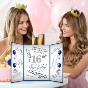 Crenics 16th Birthday Decorations for Boy or Girls, Creative 16th Birthday Guest Book Alternative, Blue and Silver 16 Birthday Signature Book 18 x 12 inch, Great Sweet 16 Birthday Gifts