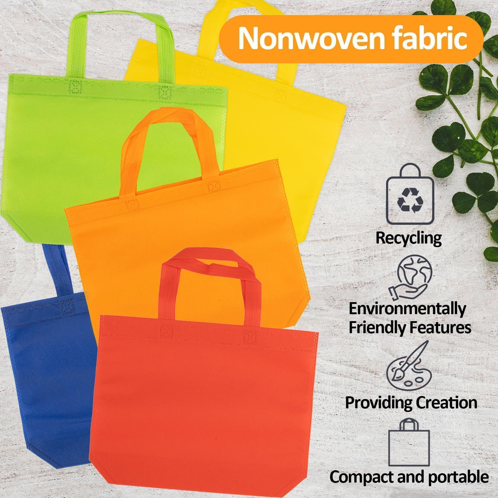 MAQIHAN Non-Woven Party Favor Bags - Colorful Reusable Bags Non Woven 10 Pack Solid Color Reusable Tote Bags Bulk With Handles Nonwoven Reusable Grocery Bags For Christmas Gifts Celebrations