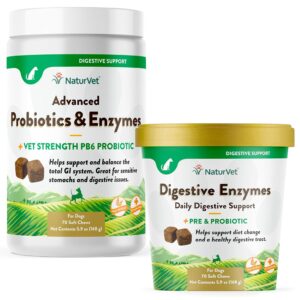 naturvet advanced probiotics and enzymes supplement digestive enzymes - plus probiotics & prebiotics soft chews, 70 count made in the usa with globally source ingredients 70 soft chews