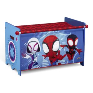 delta children marvel spidey and his amazing friends toy box with retractable fabric top, blue