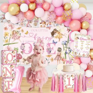 Yingoto 120pcs My Fairy First Birthday Decorations Set, Fairy Themed Party Decorations, Fairy Party Supplies for Girls Baby shower, First One Year Old Birthday Decorations Girls