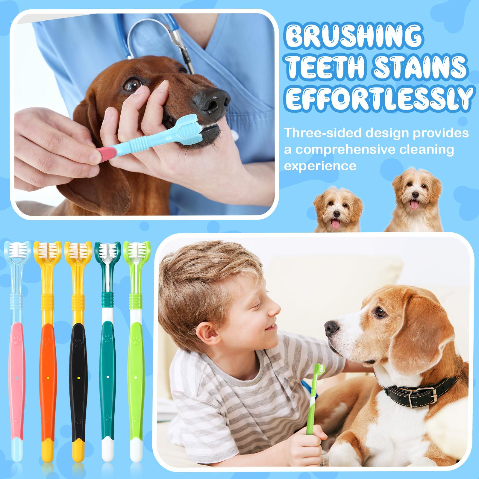 Vesici 20 Pcs 7 Inch Dog Toothbrush 3 Sided Dog Tooth Brush Cat Toothbrush Pet Teeth Cleaning Brush Dental Care Suitable for Most Pets Puppy Kitten Different Teeth and Mouth Shapes Cleaning