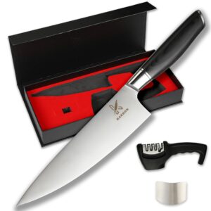 kabson german chef knife gift box - 8'' chef's knives high carbon steel paring knife, with ergonomic handles, professional multipurpose kitchen knife with sharpener and finger guard