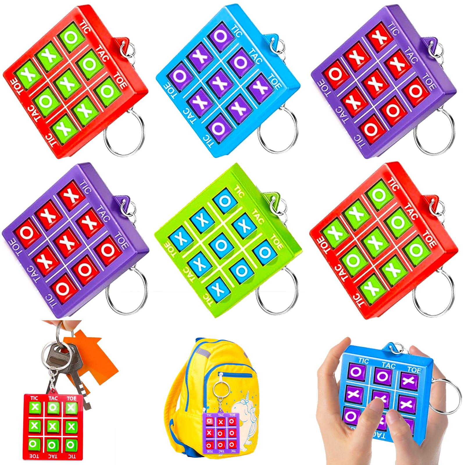 16 Pcs Tic Tac Toe Keychains Birthday Party Favor Goodie Bags Stuffers for Kids 4-8 8-12 Boy Girl Teen Treasure Chest Box School Classroom Return Gifts Prizes Reward Goody Christmas Pinata Filler Bulk