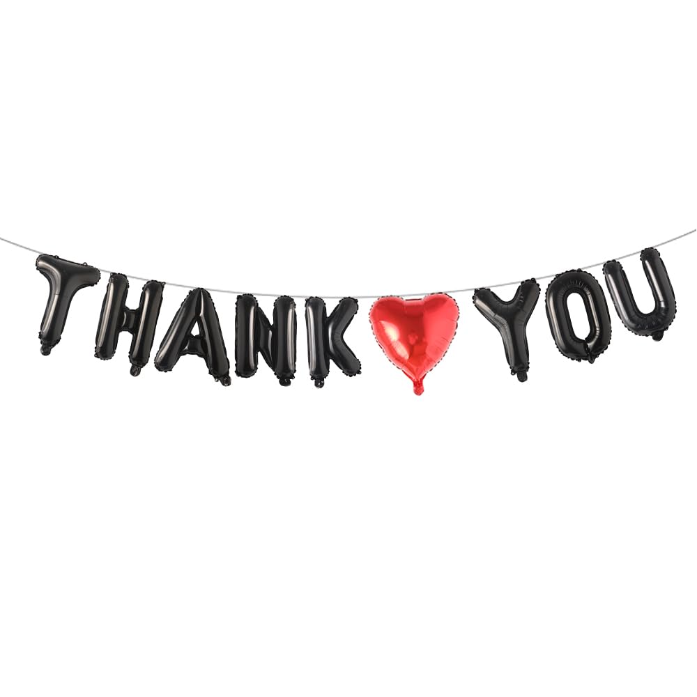 THANK YOU Heart Balloons,Bridal Shower Wedding Anniversary Engagement Party Decoration Photo Prop (THANK YOU Black)