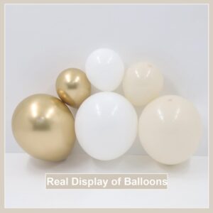 White and Gold Balloon Arch Kit-162PCS Neutral White Sand Balloons for Wedding Christening Baptism Boho Baby Shower Engagement Bridal Shower Birthday Decorations Backdrop