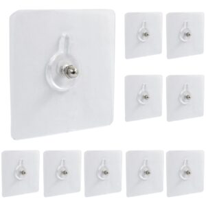 hitefu 10pcs self-adhesive hooks without nails, heavy duty wall hooks for hanging, screw free sticker for wall mount, waterproof picture hanging hooks for kitchen, bathroom, home, office (8mm)