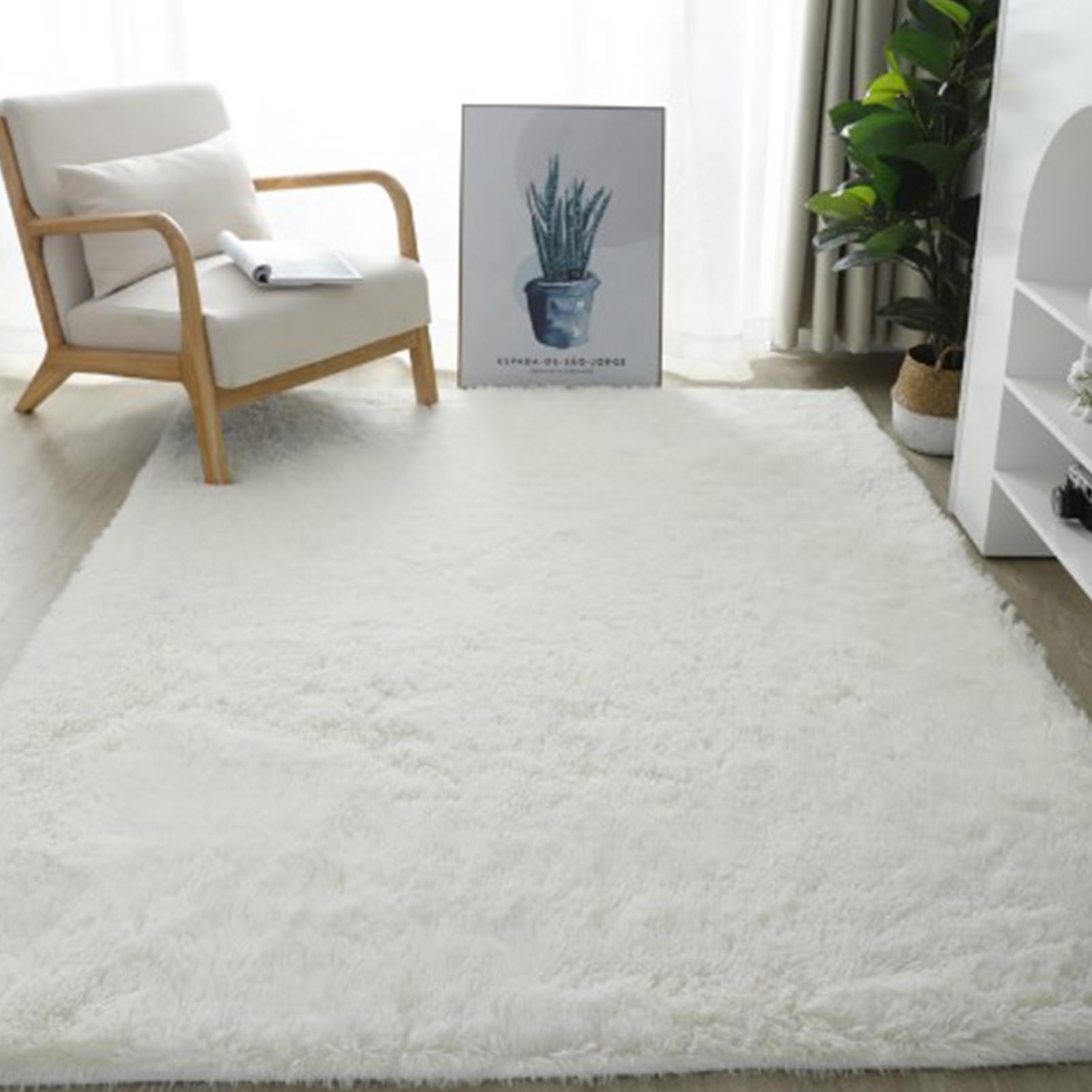 NEREIDS NET Safe Comfortable Nursery Rugs Soft Plush Carpet Non-Slip Polyester Material Kids Girls Rectangular Rug for Living Room Bedroom Fluffy White