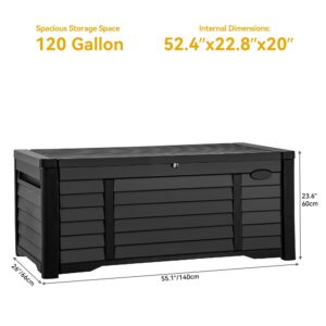 DWVO Outdoor Louver Storage Deck Box w/120 Gallon Capacity, Large Storage Box for Outdoor Pillows, Garden Tools and Pool Supplies, Resin, Waterproof, Lockable (Black)