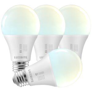 luxrite a19 led light bulb 75 watt equivalent, cri90, 5cct selectable 2700k 3000k 3500k 4000k 5000k, dimmable, 1100lm, standard led light bulbs 11w, e26 medium base, etl - indoor outdoor (4 pack)