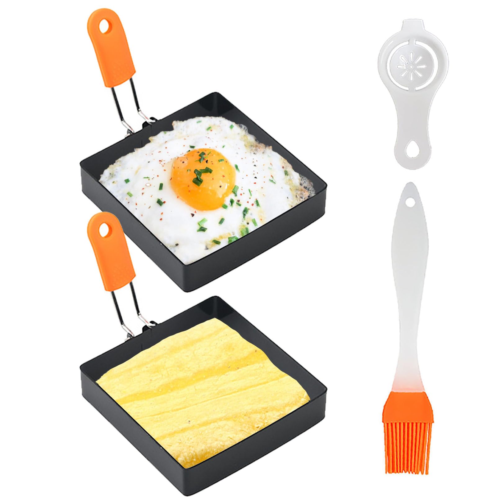 Square Egg Ring for Frying Egg, 2 Pcs 4 Inch Egg Pancake Cooking Rings for Egg Muffins Omelet Maker, Non Stick Stainless Steel Fried Egg Ring Pcake Mold for Griddle Breakfast Sandwiches Crumpet