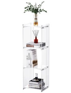 acrylic bookcase cube storage bookshelf, standing display bookshelf floor standing bookshelf for bedroom living room (clear 3cube)