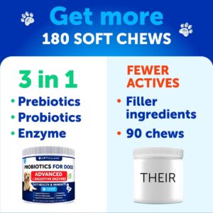 Probiotics for Dogs - Support Gut Health, Itchy Skin, Allergies, Immunity, Yeast Balance - Dog Probiotics and Digestive Enzymes with Prebiotics - Reduce Diarrhea, Gas - 180 Probiotic Chews for Dogs