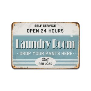 laundry room drop your pants here metal 8 x 12 inch vintage look decoration art sign for home bathroom farmhouse living room laundry shop store funny quote wall decor