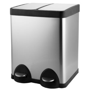 jm ·yipeng dual trash can, 40 liter / 10.6 gallon dual compartment recycling can, kitchen trash and recycle bin combo with soft close lid, inner buckets, brushed stainless steel