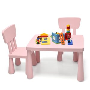 homgx toddler table and chair set, plastic kid activity table & 2 chairs, 3-piece children playroom furniture set for reading, writing & painting, kids table and chair set for age 3-7 (pink)