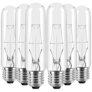 6-pack 40 watt t10 clear tubular incandescent light bulb, vintage style showcase bulb,showcase lamp, 2700k soft white, e26 medium base, 280 lumens,t10 tubular bulb