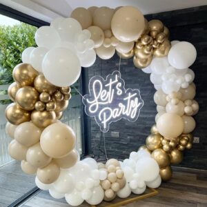 White and Gold Balloon Arch Kit-162PCS Neutral White Sand Balloons for Wedding Christening Baptism Boho Baby Shower Engagement Bridal Shower Birthday Decorations Backdrop