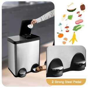 JM ·YIPENG Dual Trash Can, 40 Liter / 10.6 Gallon Dual Compartment Recycling Can, Kitchen Trash and Recycle Bin Combo with Soft Close Lid, Inner Buckets, Brushed Stainless Steel