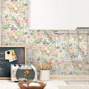 Ismoon Floral Wallpaper Peel and Stick Wallpaper Boho White Wallpaper Leaf Flowers Contact Paper Removable Wallpaper Vinyl Self-Adhesive Wallpaper for Bedroom Cabinets and Drawers Decor 16.1inx78.7in