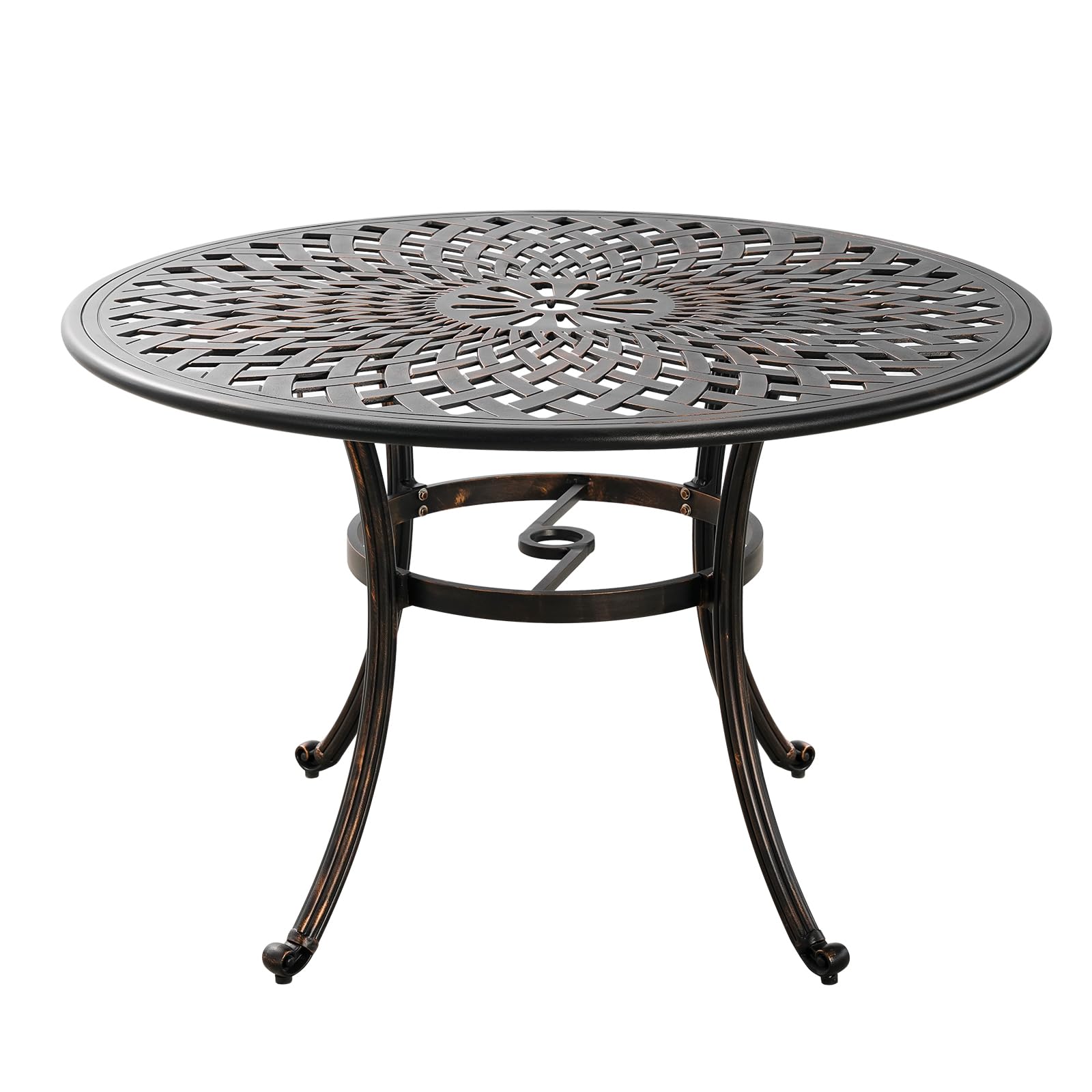 PATIO-IN 5 Piece Patio Dining Set Cast Aluminum Outdoor Table and Chairs Set for 4, with 1 Round Patio Table, 4 Patio Chairs, Outdoor Dining Set with Umbrella Hole for Patio Garden, Bronze