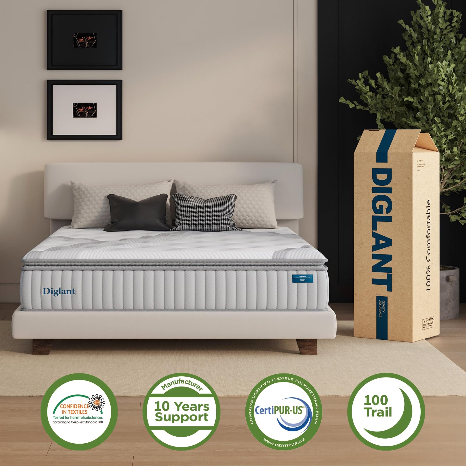 TwinXL Mattresses, DIGLANT 12 Inch Breathable Fabric Hybrid Mattress, TwinXL Size Gel Memory Foam Mattresses with Pocketed Innerspring for Pressure Relief, TwinXL Medium Feel Mattress Bed in Box