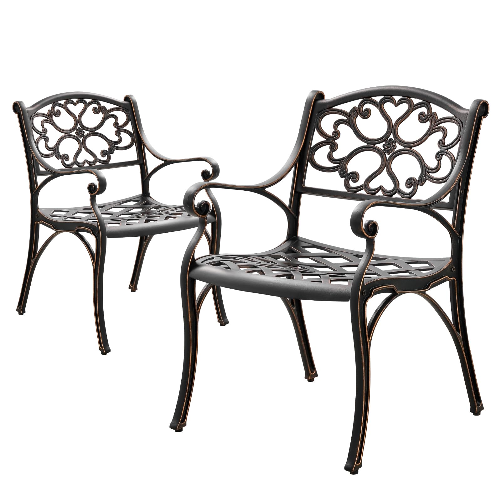 PATIO-IN 5 Piece Patio Dining Set Cast Aluminum Outdoor Table and Chairs Set for 4, with 1 Round Patio Table, 4 Patio Chairs, Outdoor Dining Set with Umbrella Hole for Patio Garden, Bronze