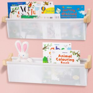 volnamal kids' bookshelf set of 2, wall mounted floating nursery book shelves, bookshelf with deep pocket, children's bookcase display for nursery, playroom or kids room