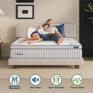 California King Mattresses, DIGLANT 14 Inch Plush Hybrid Mattress, Calking Size Memory Foam Mattresses with Pocketed Coils Innerspring, Motion Isolation & Back Pain Relief, Calking Mattress in Box