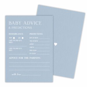 minimalism baby shower game kits - baby prediction & advice - mist blue - 30 fill in style game cards each set, gender reveal, baby announcement, party favor & decor - b01