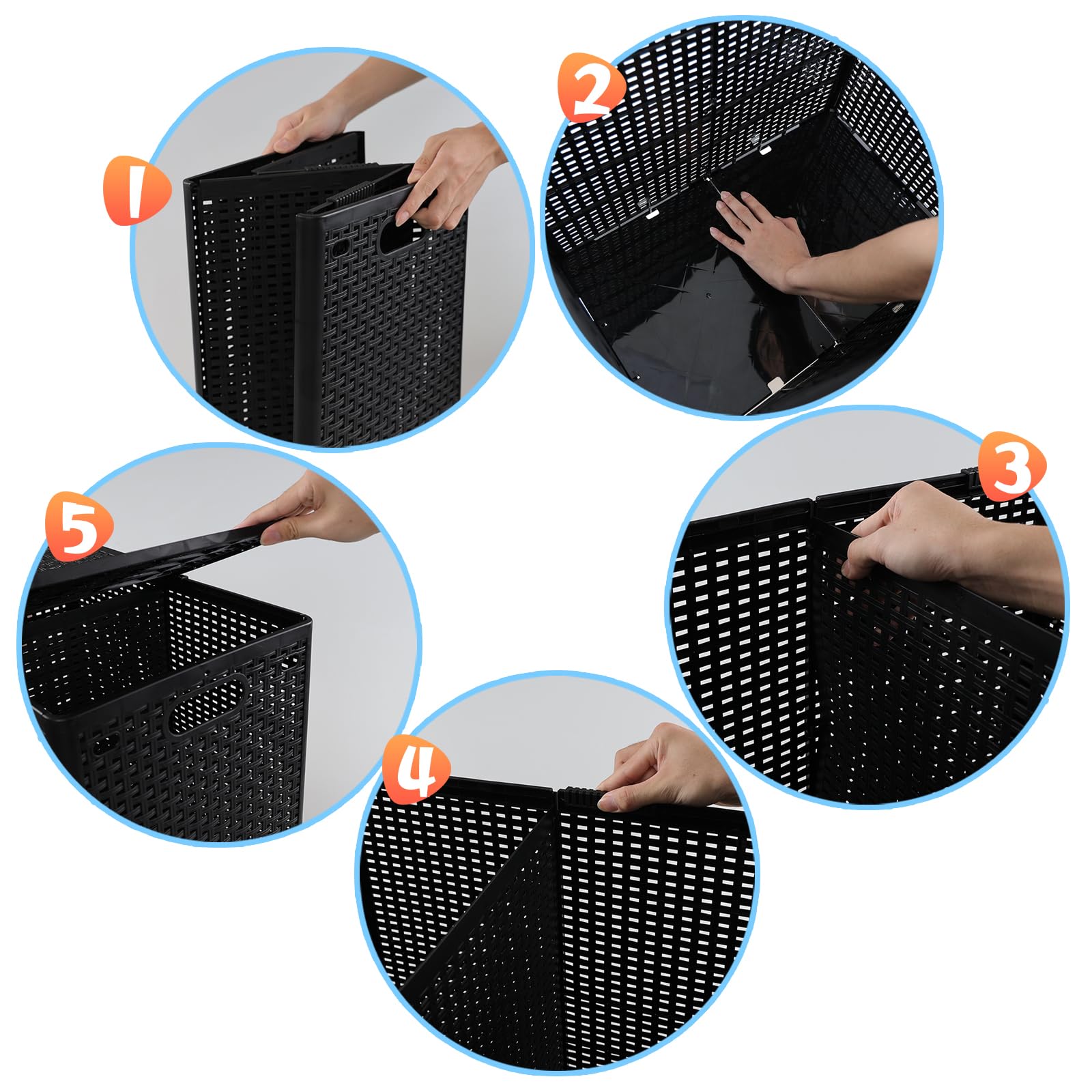 Readsky 2 Sections Plastic Folding Hamper with Lid, Small Plastic Laundry Hamper Separation Basket, Black