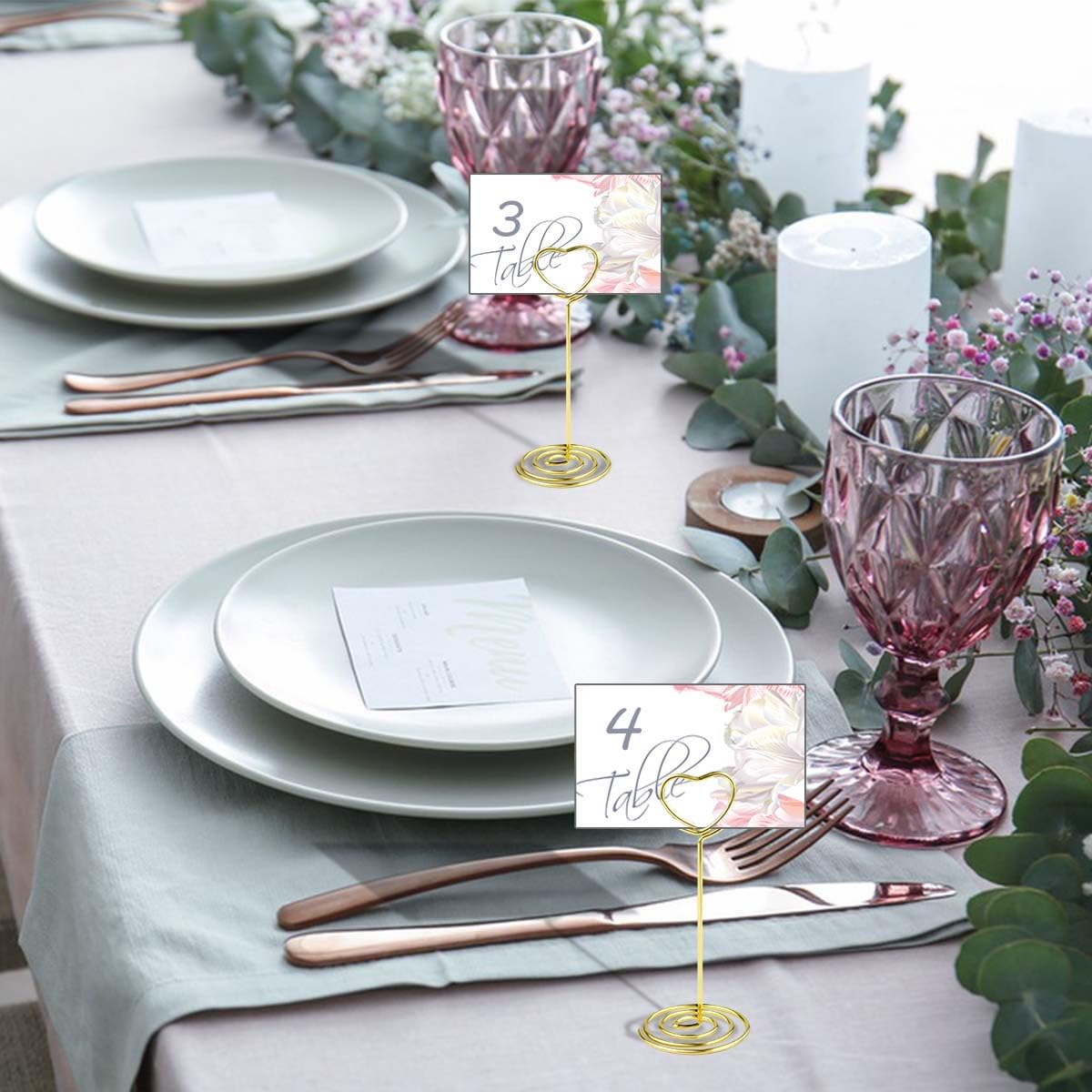 10 Pcs Table Number Holders Heart Shaped Table Number Stand Place Card Holder Mini Wire Table Card Holder Picture Photo Holders Clips for Centerpieces Wedding Party Memo Menu Stands (Gold + Rose Gold)