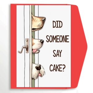 popmazing cute dog birthday cake card for woman men, happy birthday card from dog, birthday cards funny for dog lovers, humor dog bady greeting card - 5 x 7 inches