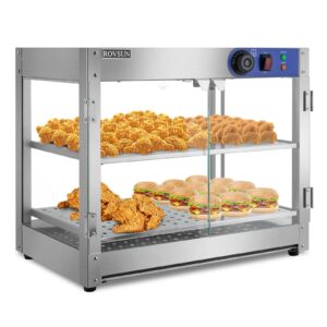 rovsun food warmer display pizza warmer, commercial countertop food warmer electric with removable shelves led lighting glass door, pastry display case for restaurant buffet 800w (2 tiers)