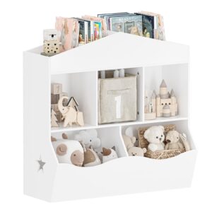 gaomon kids toy storage organizer wooden kids bookshelf open storage cubby children small bookcase multifunctional book cabinet for nursery,playroom,bedroom,living room,white