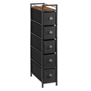 mooace narrow dresser with 5 drawers, slim storage chest organizer dresser for bedroom - storage tower with wood top and steel frame for bathroom, living room, hallway, black