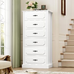 finetones 6 drawer white dresser, 51" tall white dresser chest of drawers, tall dresser white 6 drawer dresser with large storage space, modern storage chest of drawers, super stable base