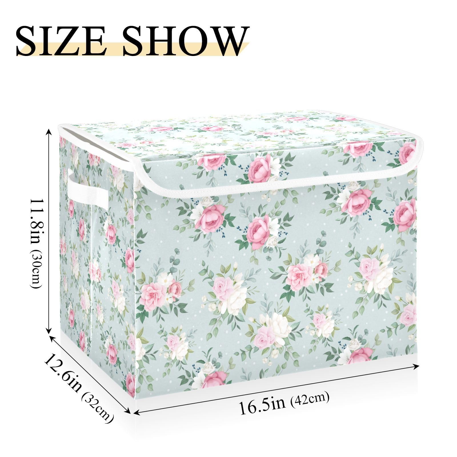 Nisza Floral Pattern Blue Large Collapsible Storage Bins with Lids and Handle, Foldable Fabric Storage Boxes Cube for Home Office