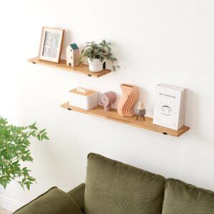 TRWISWDC Oak Floating Shelves 12 inches Floating Wood Shelf Wall Mounted with Lip Brackets for Bedroom Living Room Kitchen Bathroom Rustic Wall Storage Shelves (Upgrade Width 6")