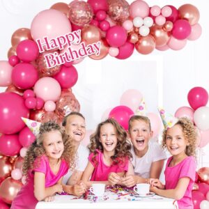 135pcs Pink Balloon Arch Garland Kit with Different Sizes Hot Pink Light Pink Metallic Rose Gold Balloons for Birthday Princess Baby Shower Bridal Shower Bachelorette Party Decorations