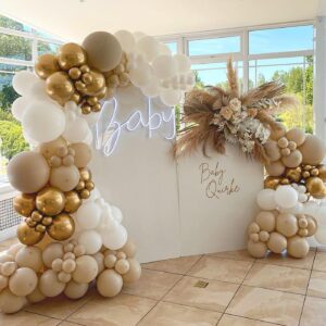 White and Gold Balloon Arch Kit-162PCS Neutral White Sand Balloons for Wedding Christening Baptism Boho Baby Shower Engagement Bridal Shower Birthday Decorations Backdrop