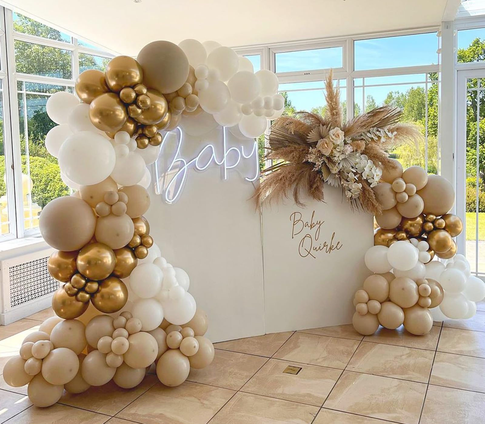 White and Gold Balloon Arch Kit-162PCS Neutral White Sand Balloons for Wedding Christening Baptism Boho Baby Shower Engagement Bridal Shower Birthday Decorations Backdrop