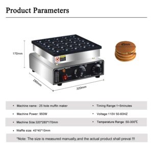 110V US Commercial 25PCS Mini Dutch Pancake Maker,950W Dutch Pancake Baker Machine,Non-stick Dorayaki Maker, Dutch Poffertjes Grill,Stainless Steel, Breakfast, Snacks, Desserts