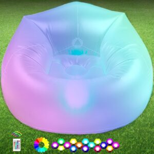 balabulala inflatable led couch for kids,illuminated blow up lounger chair,light folding air chair for girls and boys,inflatable game sofa for rooms,camping,swimming pool(frosted white,without pump)