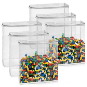 hoyula 6 pack transparent toy storage bag, clear toy organizer case with zipper for blocks set, puzzles, small toys