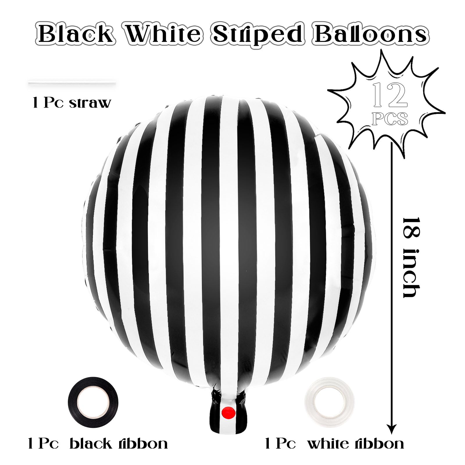 12 Pcs Black and White Striped Balloons,18 Inch Halloween Foil Balloon,Black Striped Checkered Balloons for Birthday Party Baby Shower Halloween Ceremonies Holiday Parties Decorations